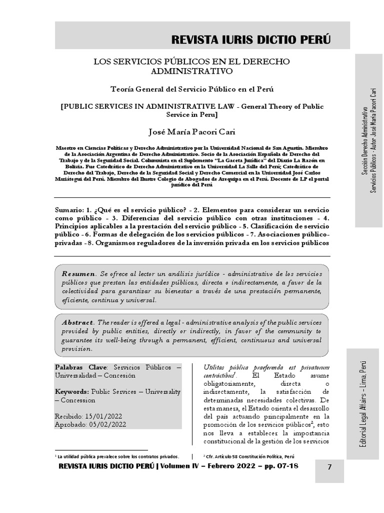 Los Servicios Públicos en El Derecho Administrativo - Autor José María Pacori Cari | PDF ...