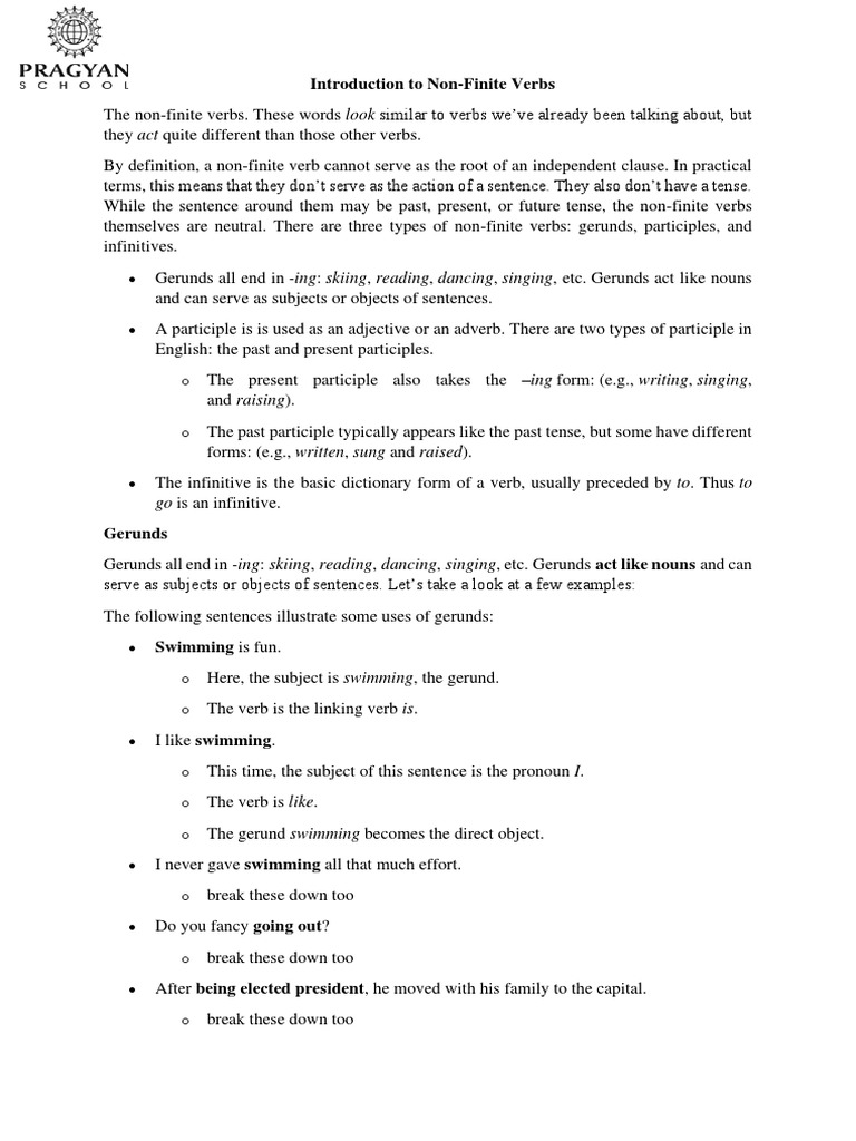 Non-Finite Verbs Guide | PDF | Verb | Linguistics