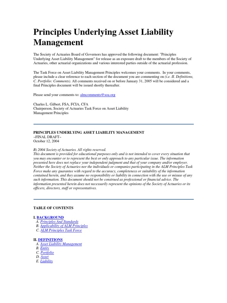 Principles Underlying Asset Liability Management | PDF | Risk ...