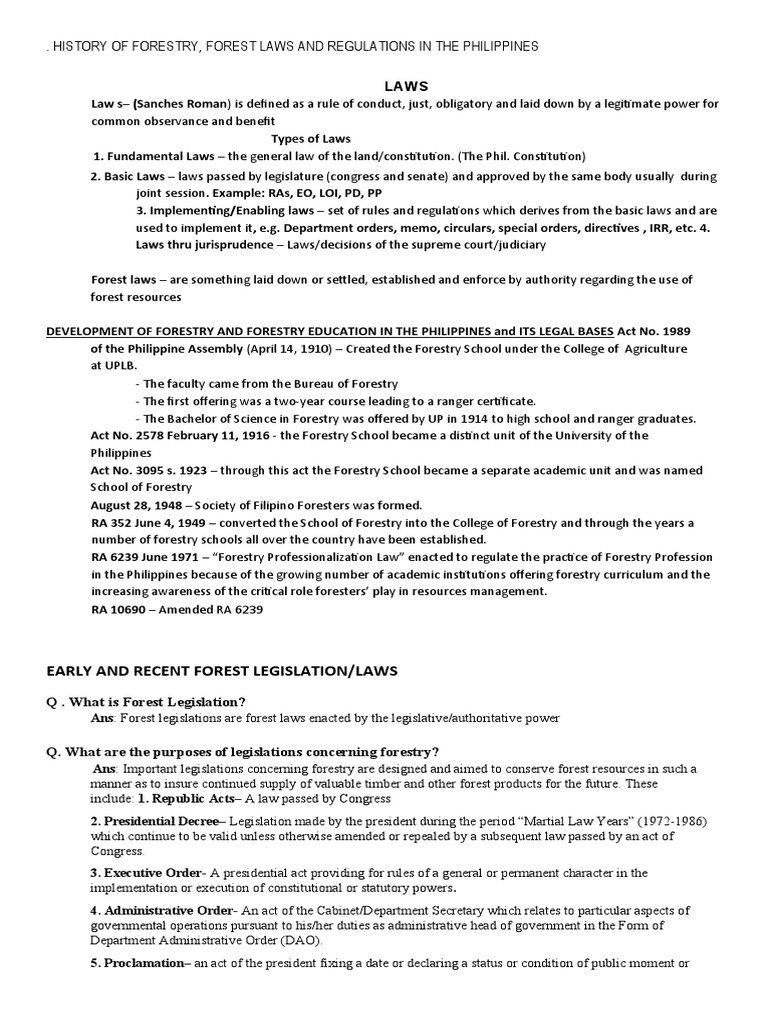 History of Forestry, Forest Laws and Regulations in The Philippines ...