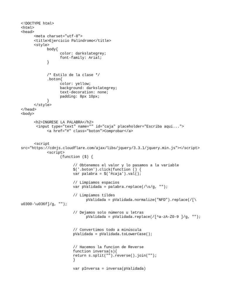 Ejercicio Palíndromo | PDF