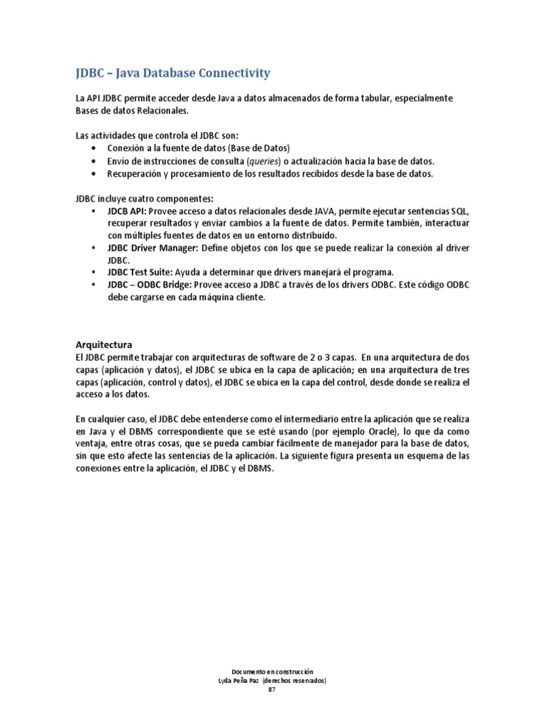 JDBC | Descargar gratis PDF | Java (lenguaje de programación) | Bases de datos