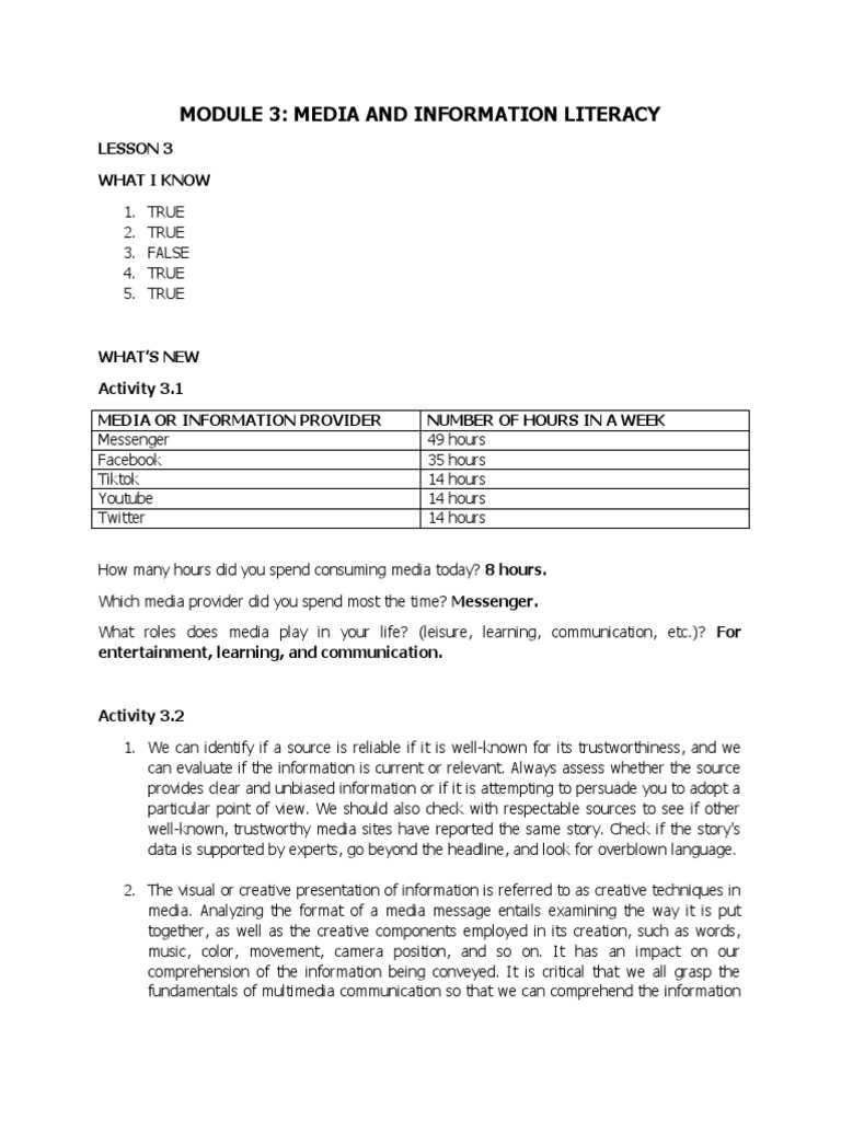 Media Literacy Module 3 Overview | PDF | Information Literacy | Information