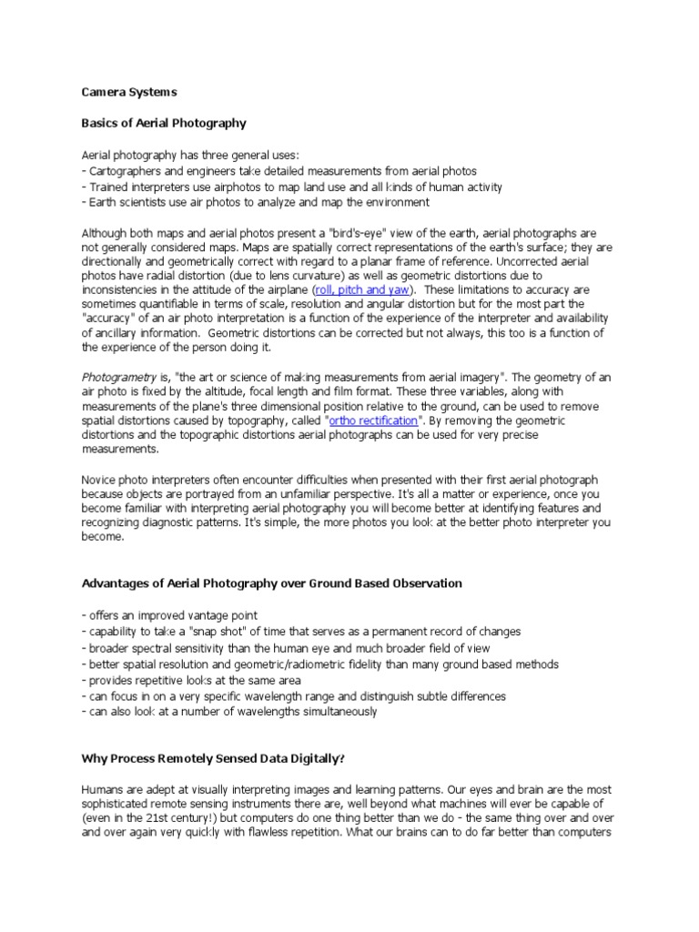 Camera Systems Basics of Aerial Photography: Roll, Pitch and Yaw | PDF ...