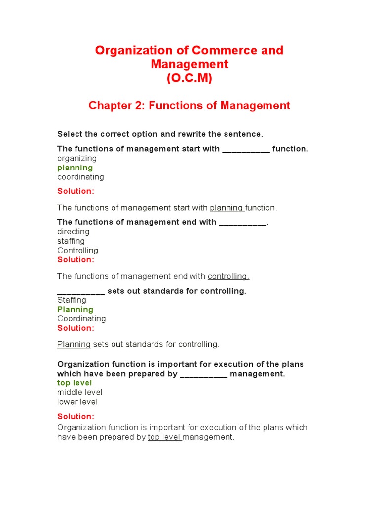 (OCM) Chapter 2 Functions of Management | PDF | Human Resources | Goal