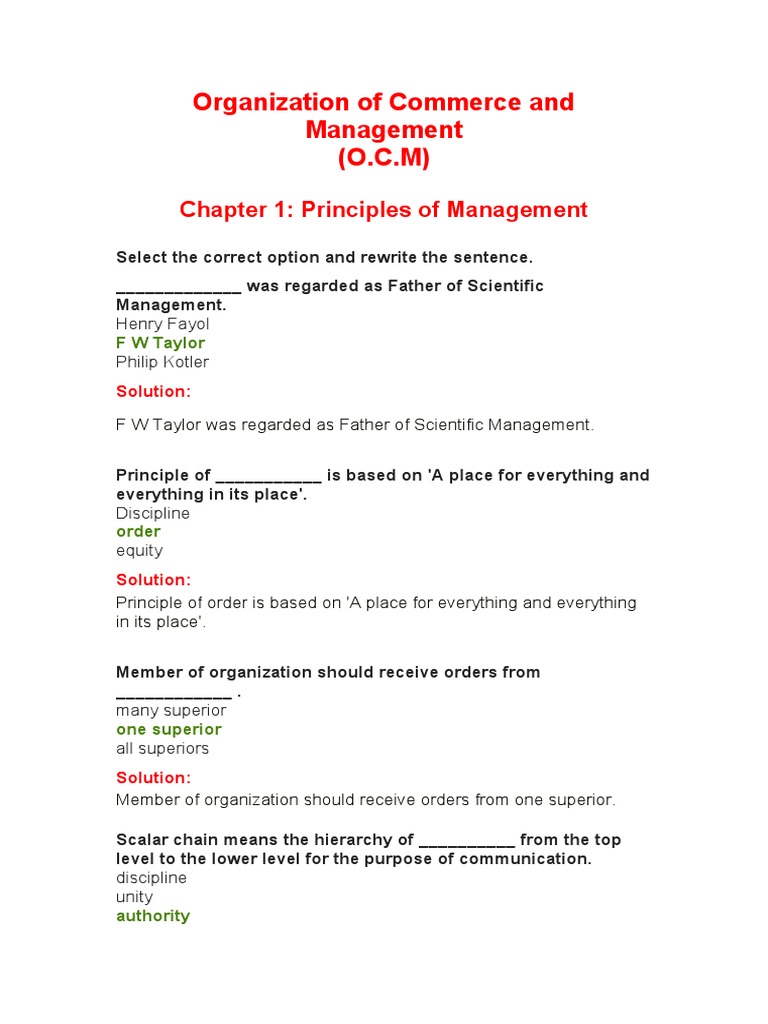 (OCM) Chapter 1 Principles of Management | PDF | Employment | Piece Work