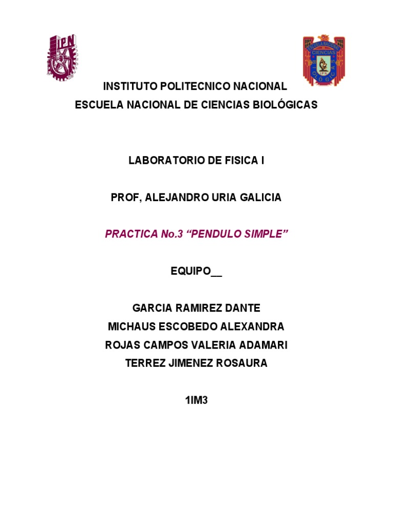 Práctica 3, Péndulo Simple | PDF | Péndulo | Fuerza
