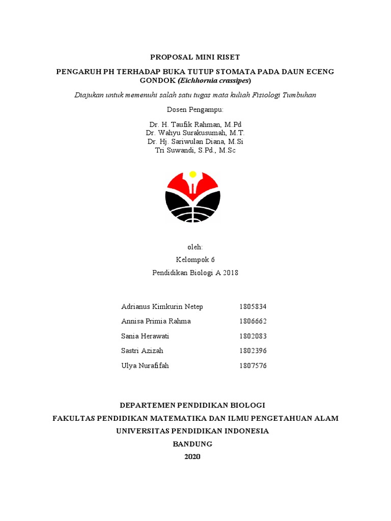 Proposal Mini Riset Fisiologi Tumbuhan 6A 2018 | PDF