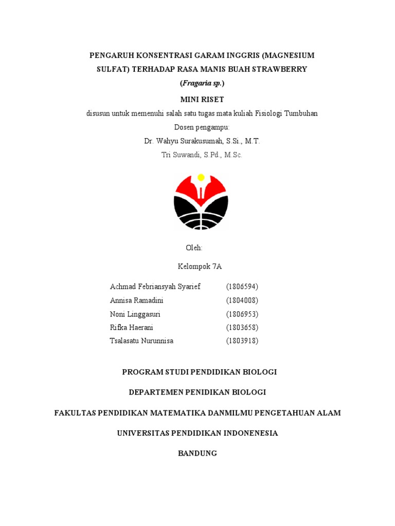 Proposal Mini Riset Fisiologi Tumbuhan 7A 2018 | PDF