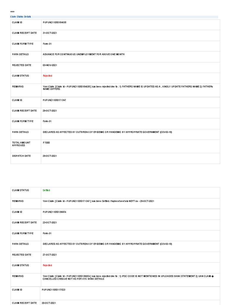 Claim Status Details | PDF | Cheque