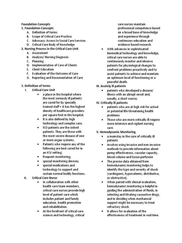 Foundation Concepts 1. Foundation Concepts | PDF | Nursing | Intensive ...