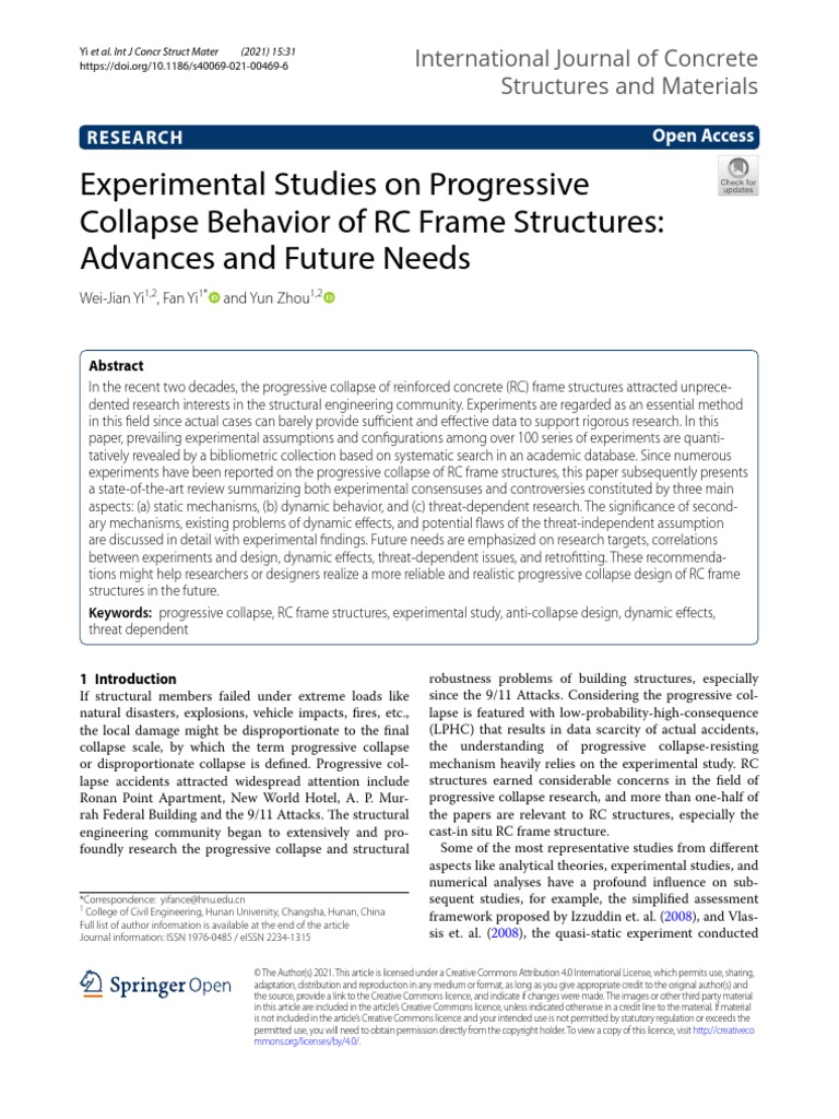 Experimental Studies On Progressive Collapse Behavior of RC Frame ...