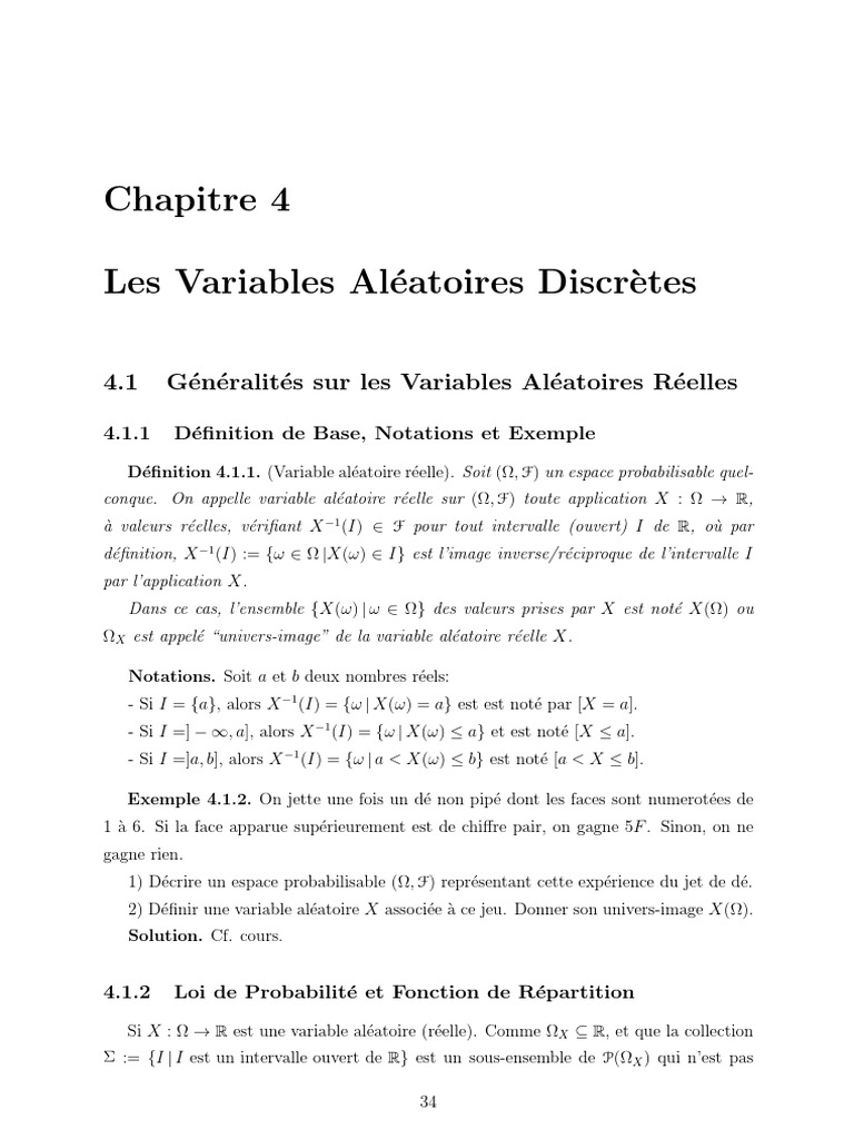 MAT2023 Chapitre4 | PDF | Loi de probabilité | Espérance mathématique