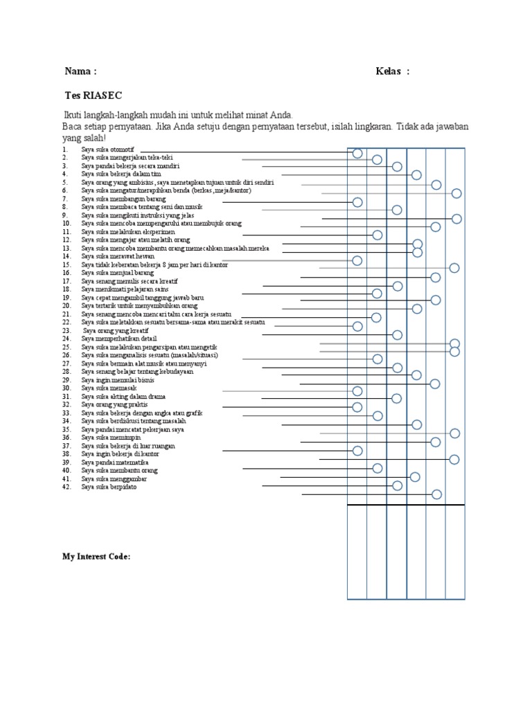 Panduan Tes Minat RIASEC | PDF