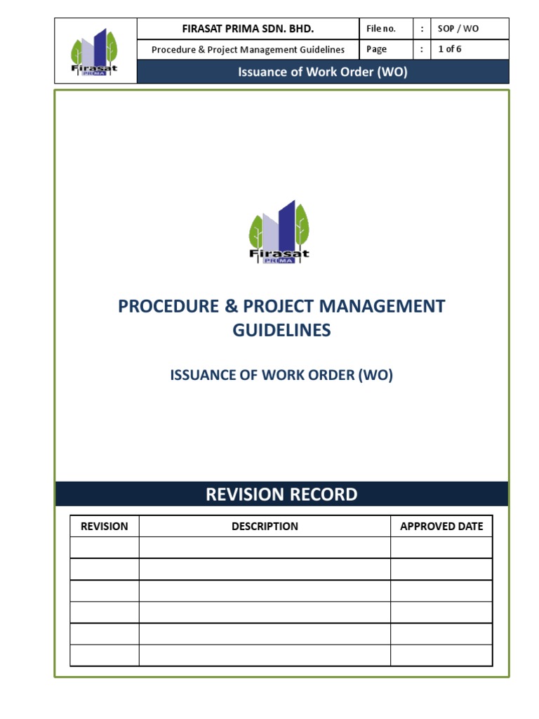 Procedure & Project Management Guidelines: Revision Record | PDF | Business