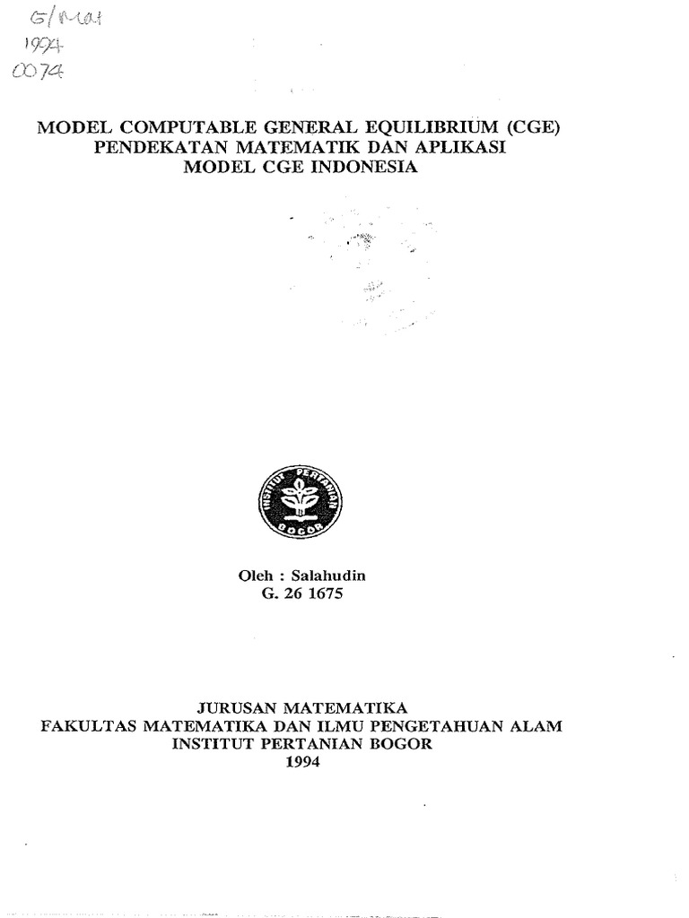 Computable General Equilibrium Model Pdf