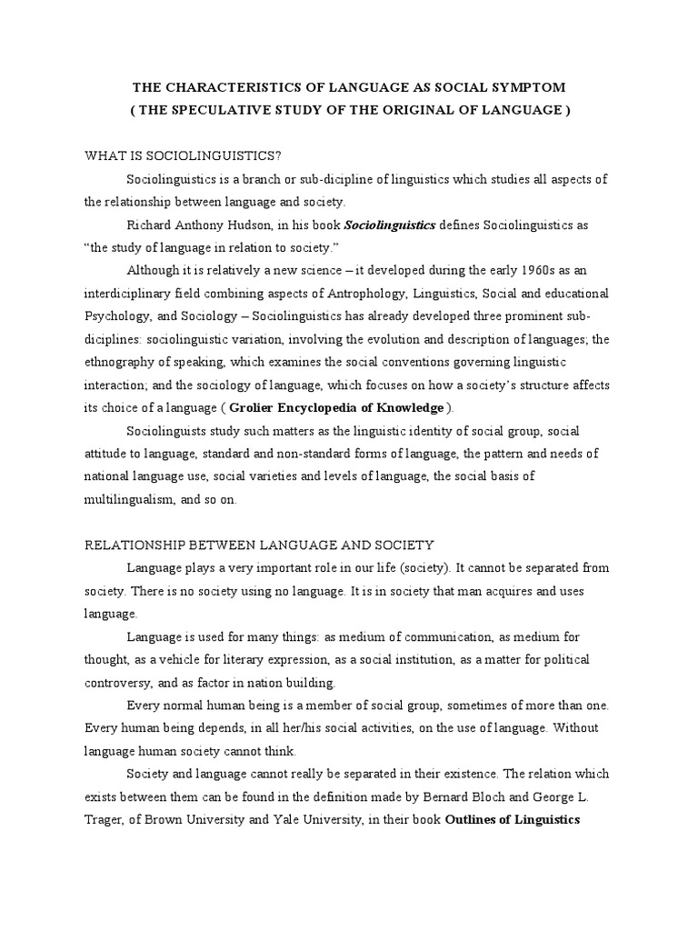 Analyzing the Relationship Between Language and Society Through a ...