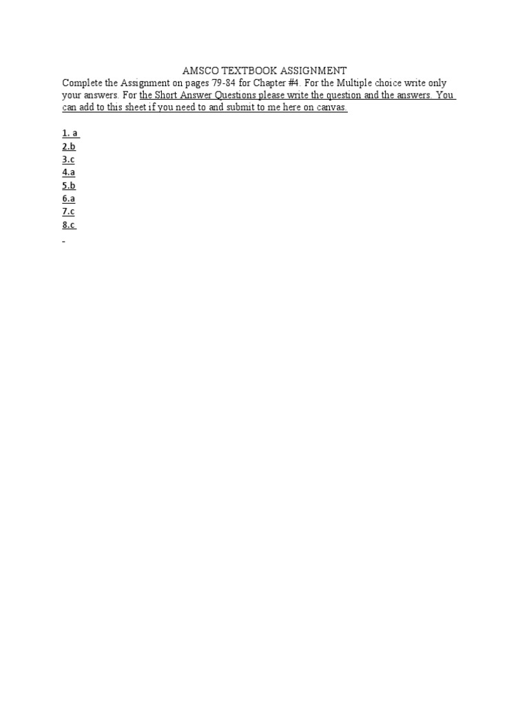 AMSCO Textbook Chapter 4 Assignment | PDF