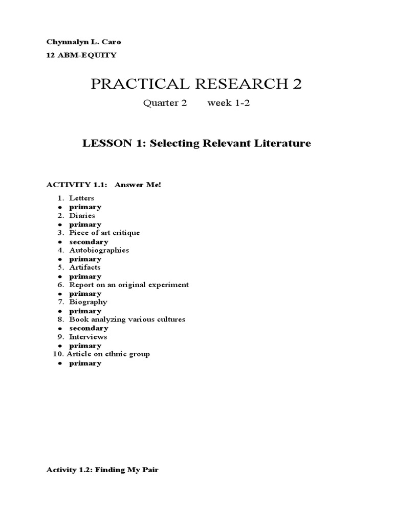 Practical Research 2: LESSON 1: Selecting Relevant Literature | PDF ...