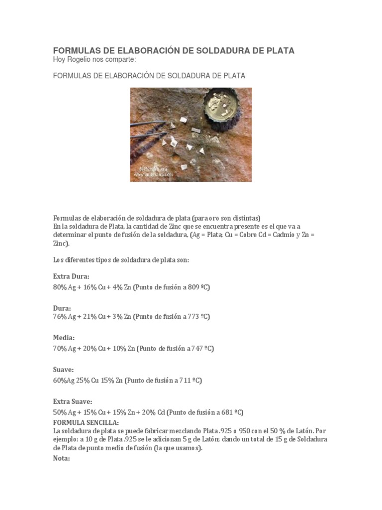 Formulas para Soldadura de Plata | PDF | Cobre | Latón