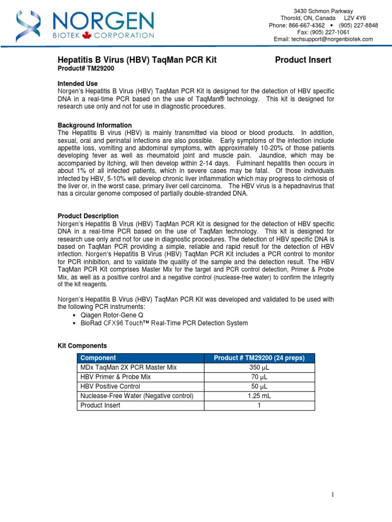 HBV TaqMan PCR Kit Insert PITM29200 1 - 0 | PDF | Polymerase Chain ...