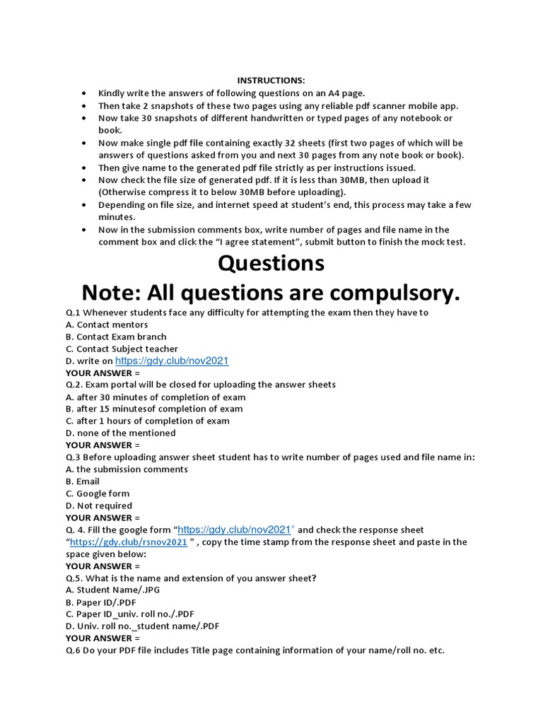 Questions: Instructions | PDF | Test (Assessment) | Books