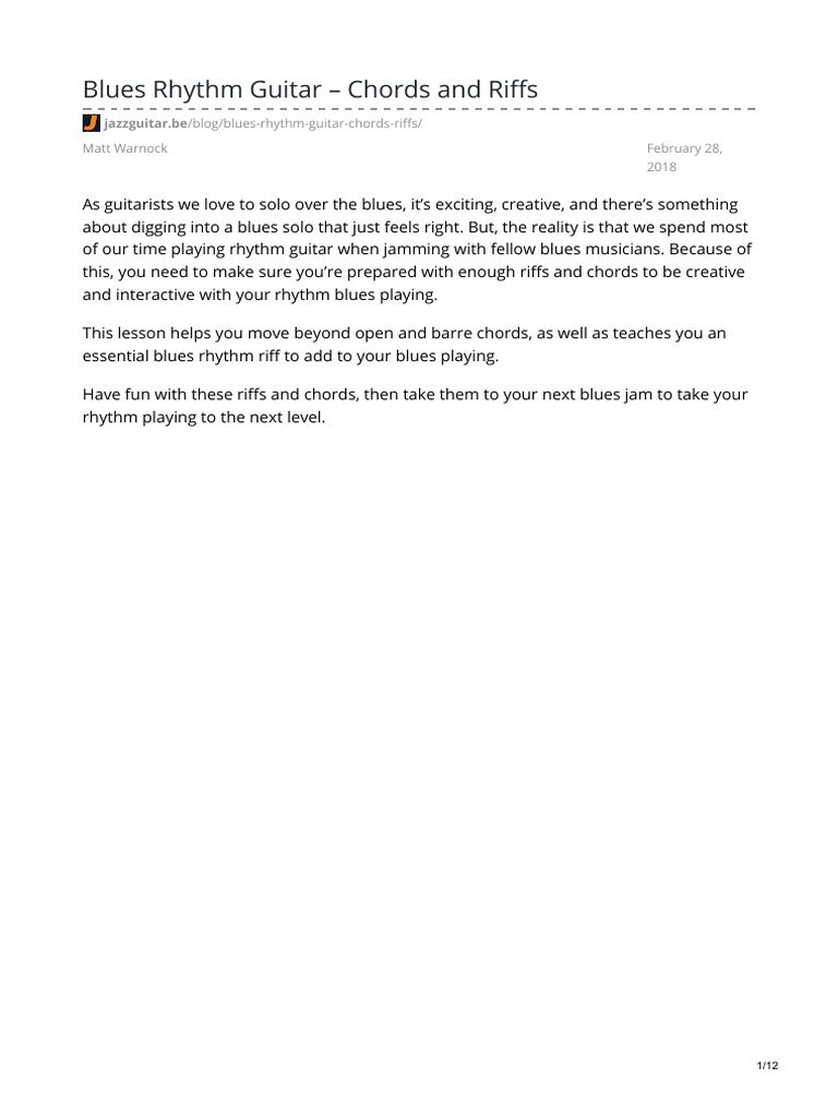 Jazzguitar Be Blues Rhythm Guitar Chords And Riffs Pdf Blues