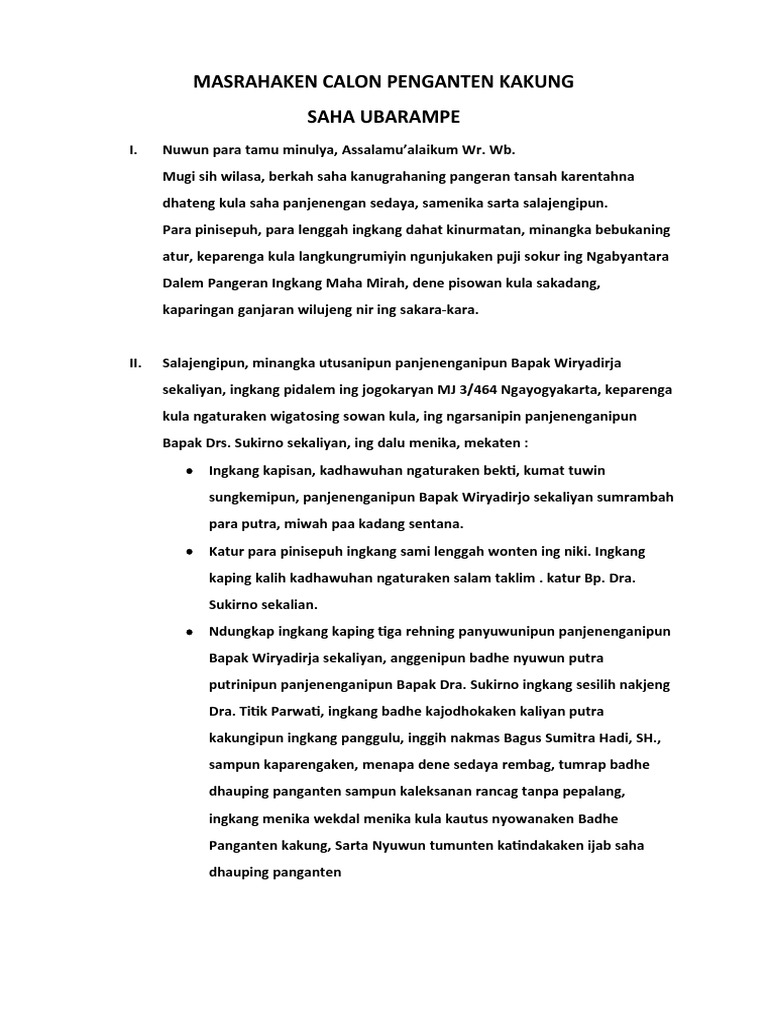 Masrahaken Calon Penganten Kakung | PDF