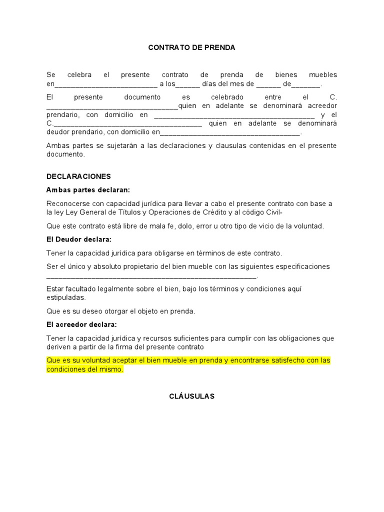 Modelo de Contrato de Prenda | PDF | Pagos | Justicia