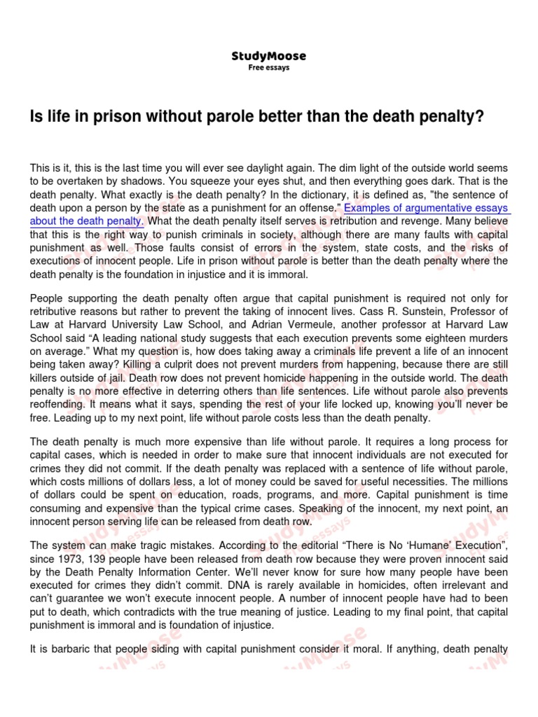 Is Life in Prison Without Parole Better Than The Death Penalty | PDF ...