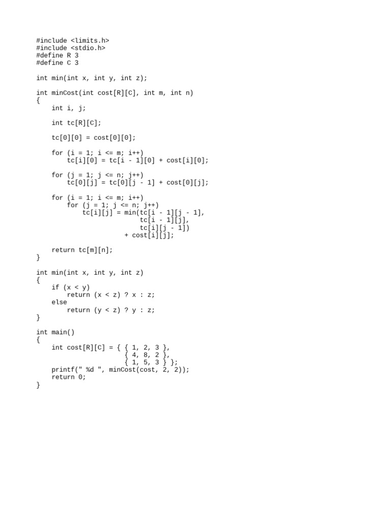 Minimum Cost Path Problem | PDF
