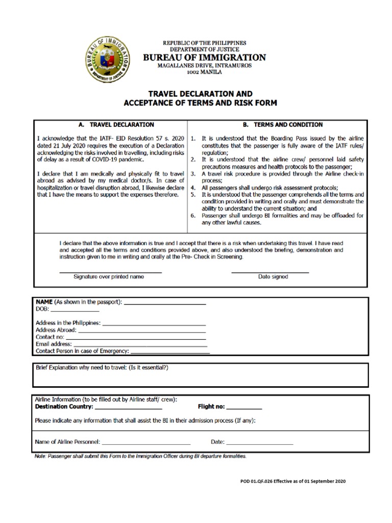 PH Bureau of Immigration Declaration Form | PDF