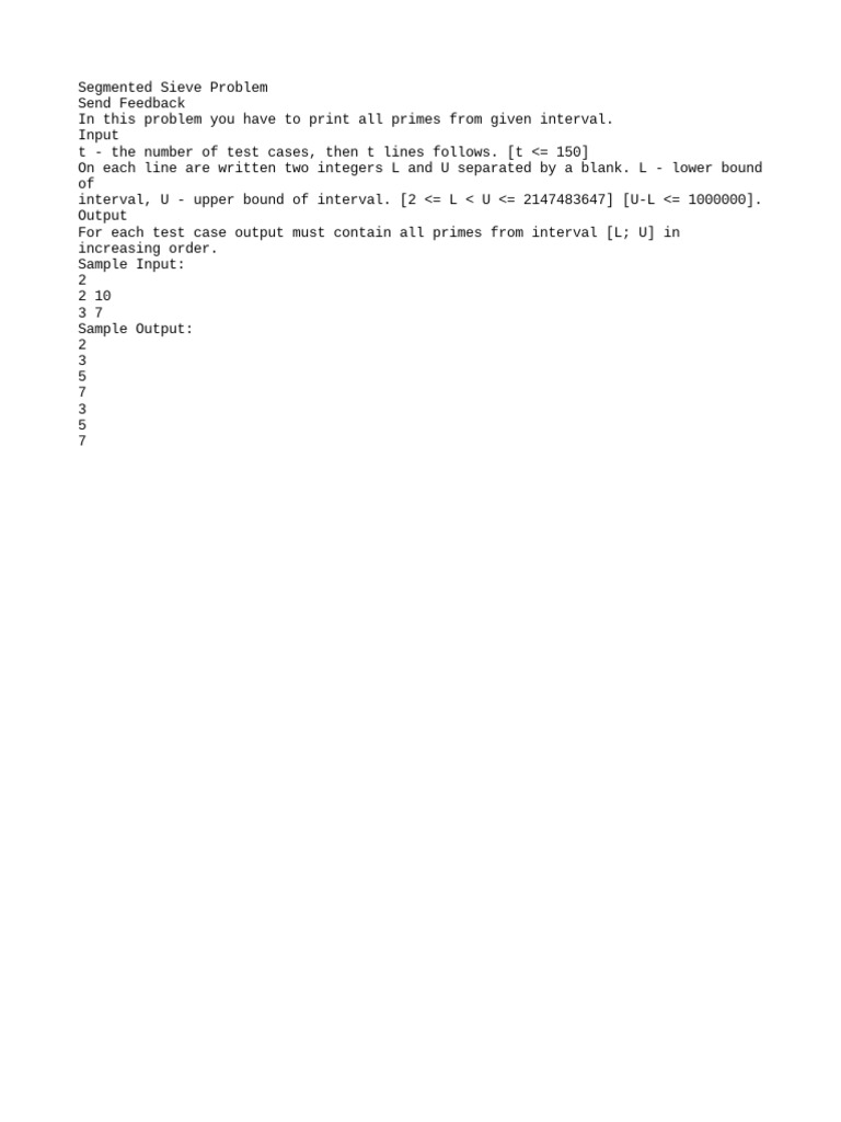 Segmented Sieve Problem | PDF