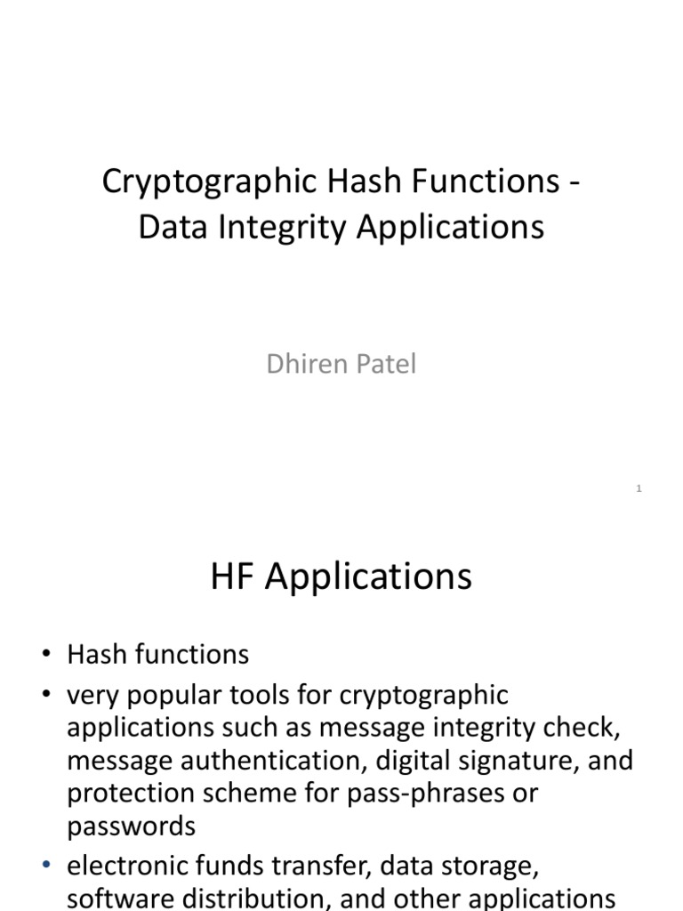 Cryptographic Hash Functions - Data Integrity Applications: Dhiren Patel | PDF | Cryptography ...