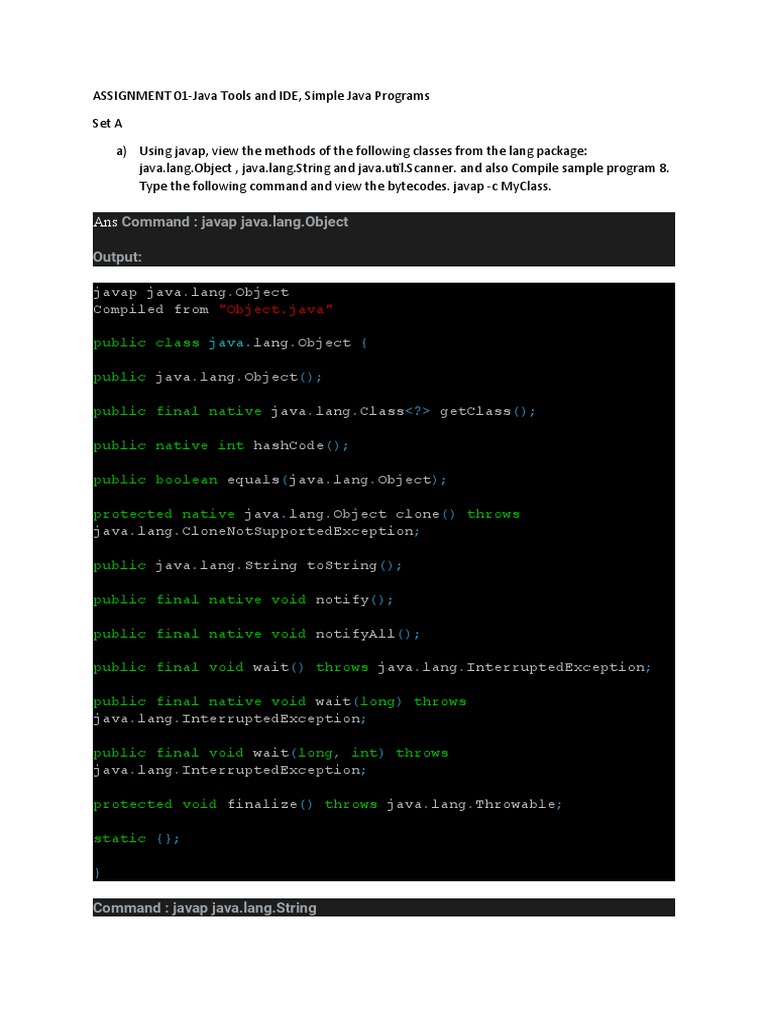 Command: Javap Java - Lang.object Output | PDF | Matrix (Mathematics) | Programming