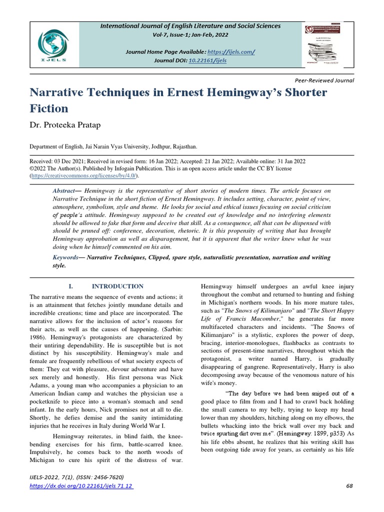 Narrative Techniques in Ernest Hemingway's Shorter Fiction | PDF ...