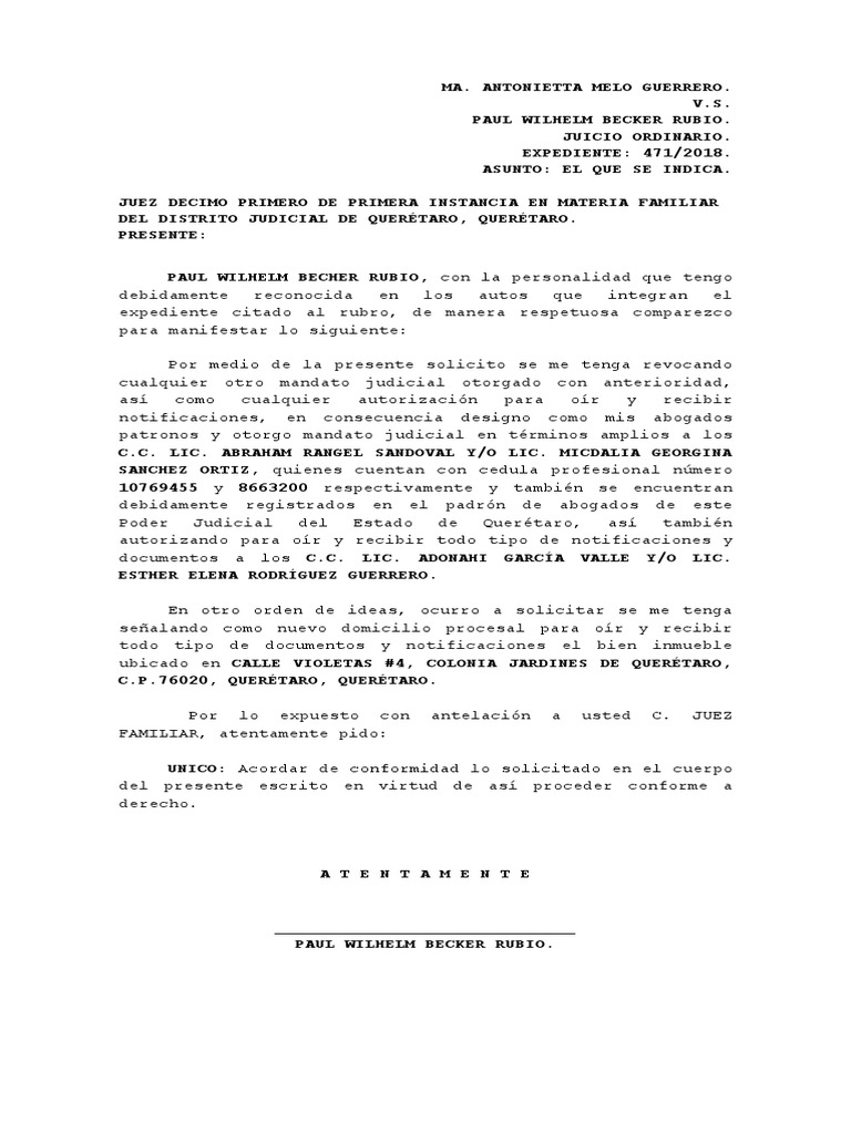 Solicitud de Revocación de Mandato Judicial | PDF