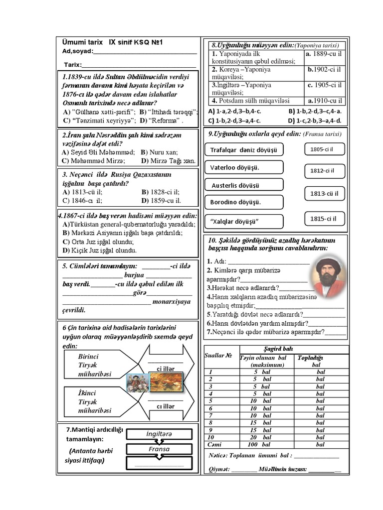Ümumi Tarix IX Sinif KSQ 1 | PDF