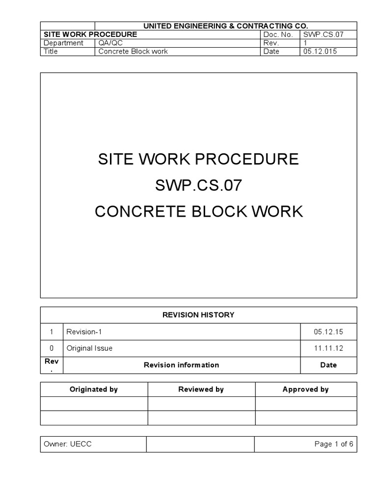 Block Work-Method Statement | Download Free PDF | Cement | Concrete