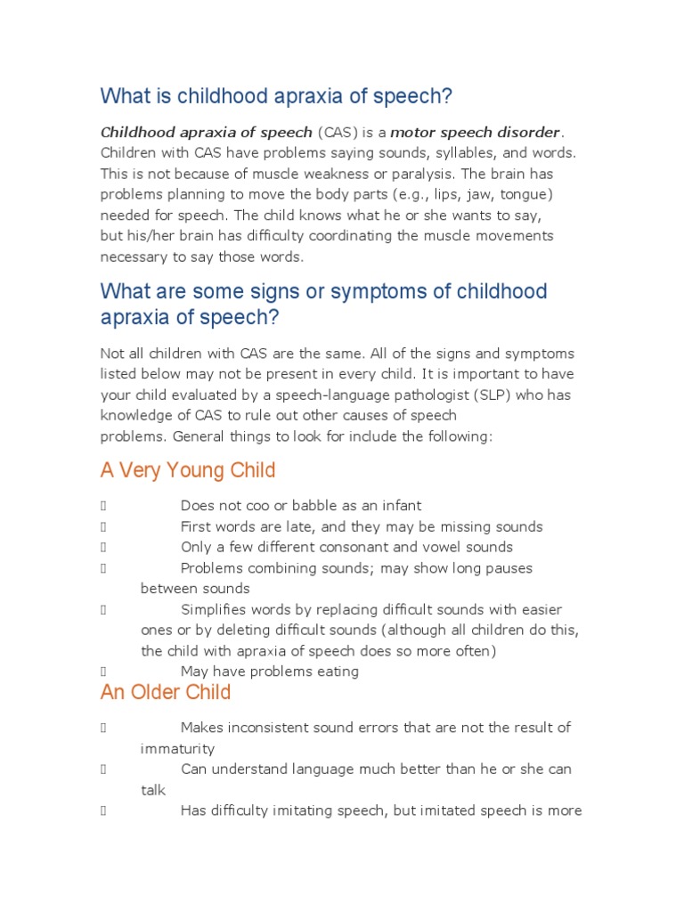 What Is Childhood Apraxia of Speech | PDF | Speech | Neuropsychological ...