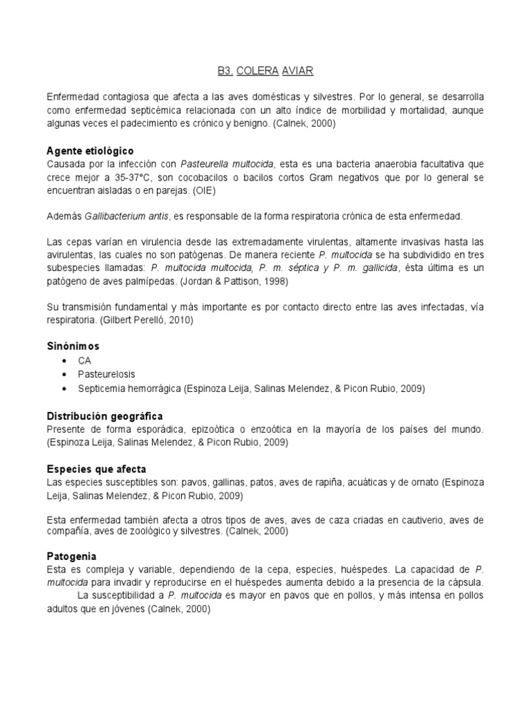 Colera Aviar | PDF | Especialidades Medicas | Epidemiología
