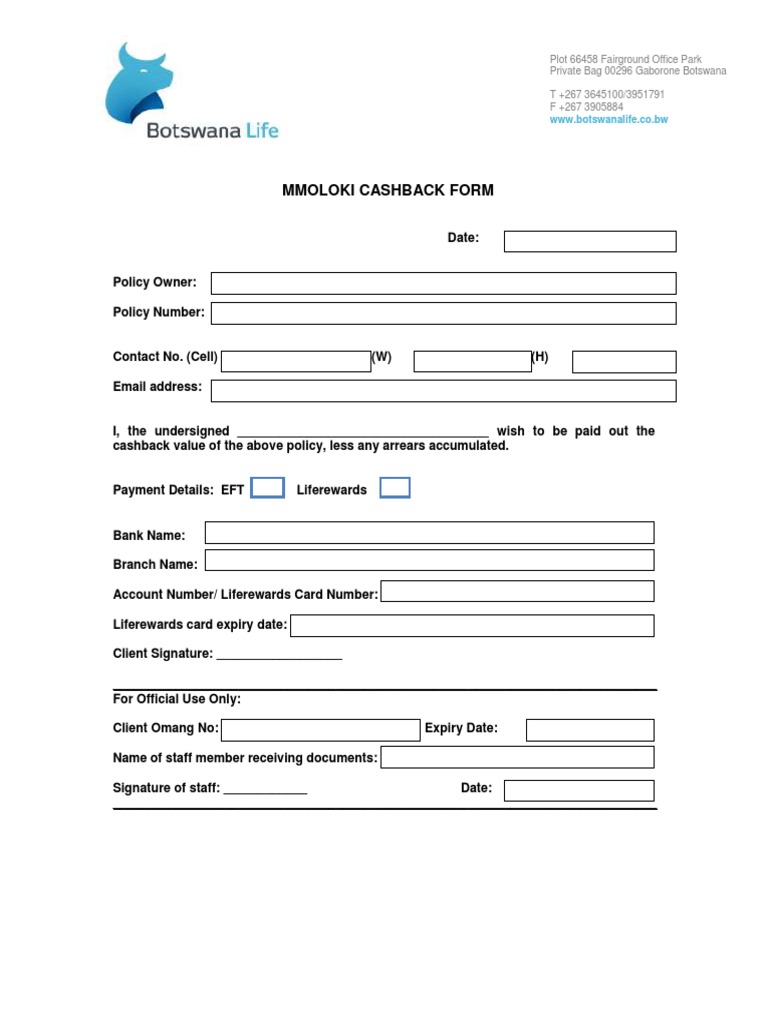 Mmoloki Cashback Claim Form | PDF