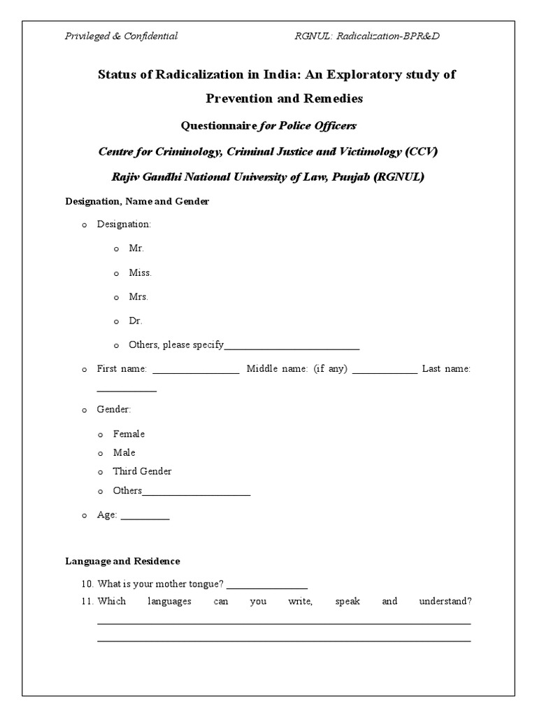 02 Police Officers Questionnaire | PDF | Identity (Social Science ...