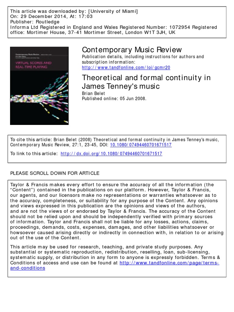 James Tenney's Music: Theory and Continuity | PDF | Perception | Theory