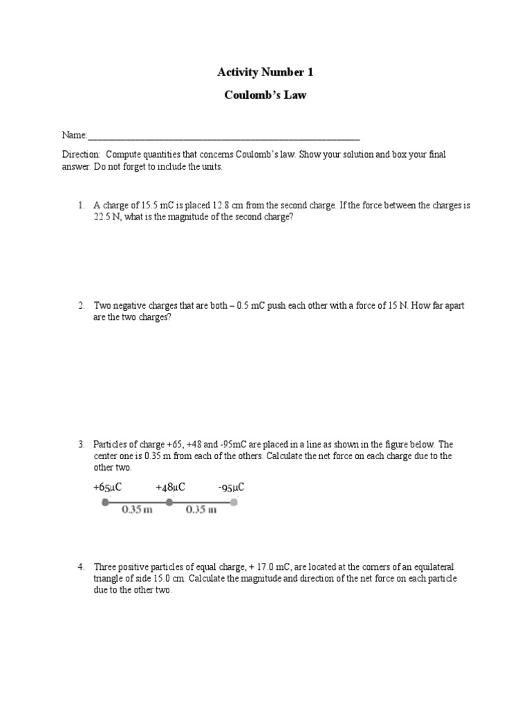 Activity Number 1 - Coulomb's Law | PDF