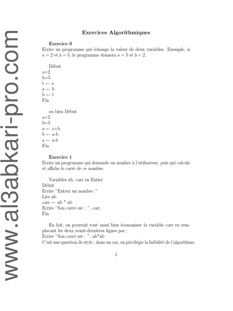 Exercices d'Algorithmes de Base | PDF | Taxe sur la valeur ajoutée | Mathématiques