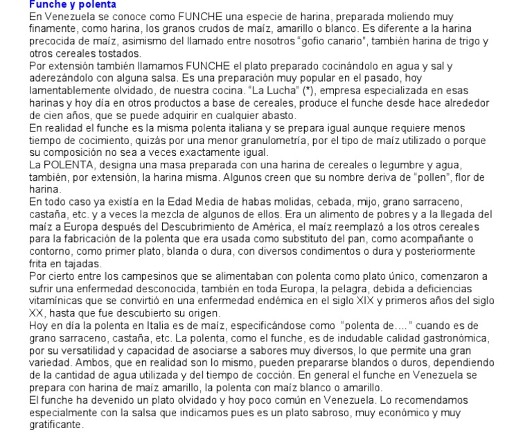 Funche y Polenta Venezolana | PDF | Maíz | Cocina