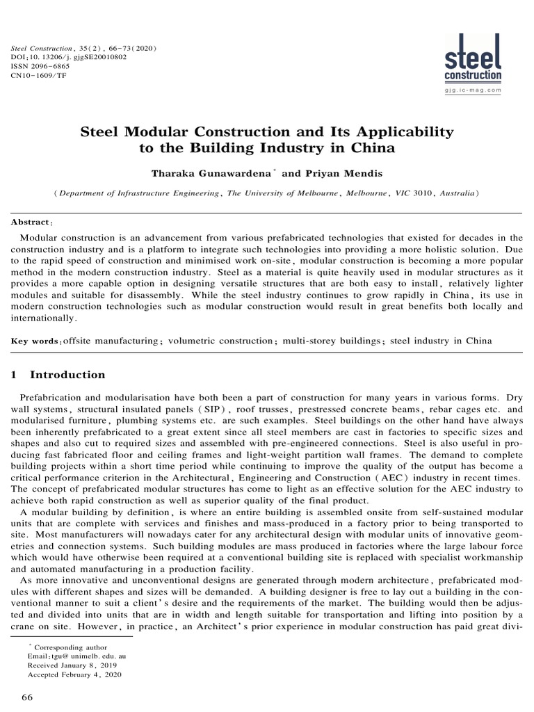 Steel Modular Construction And Its Applicability To The Building