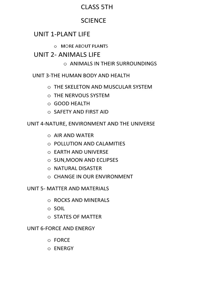 Class 5 Science Syllabus Overview | PDF | Social Science | Wellness