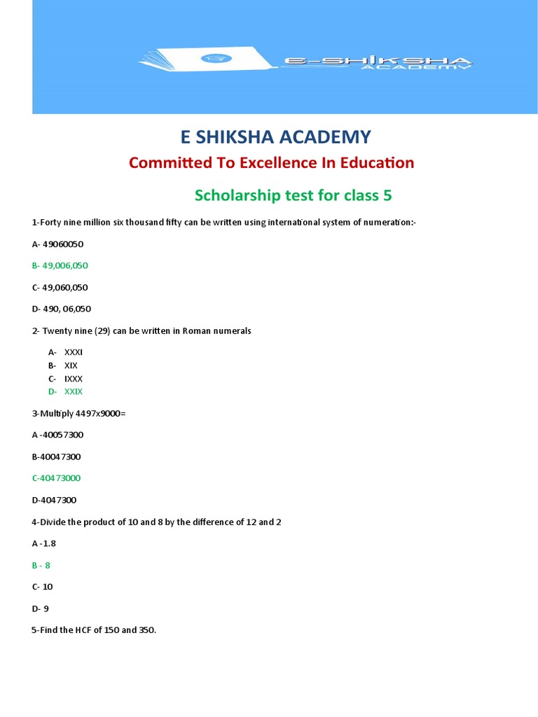Class 5 Scholarship Test | PDF | Cartography | Geography
